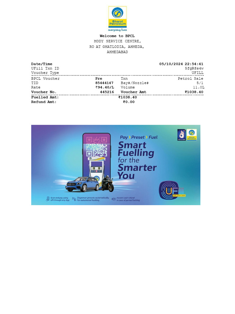Fuel Receipt for BPCL Customers | PDF