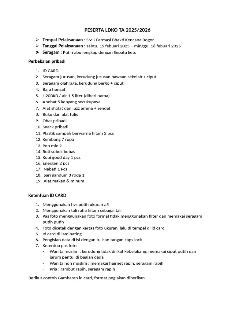 Ketentuan Peserta LDKO TA 2025-2026 | PDF