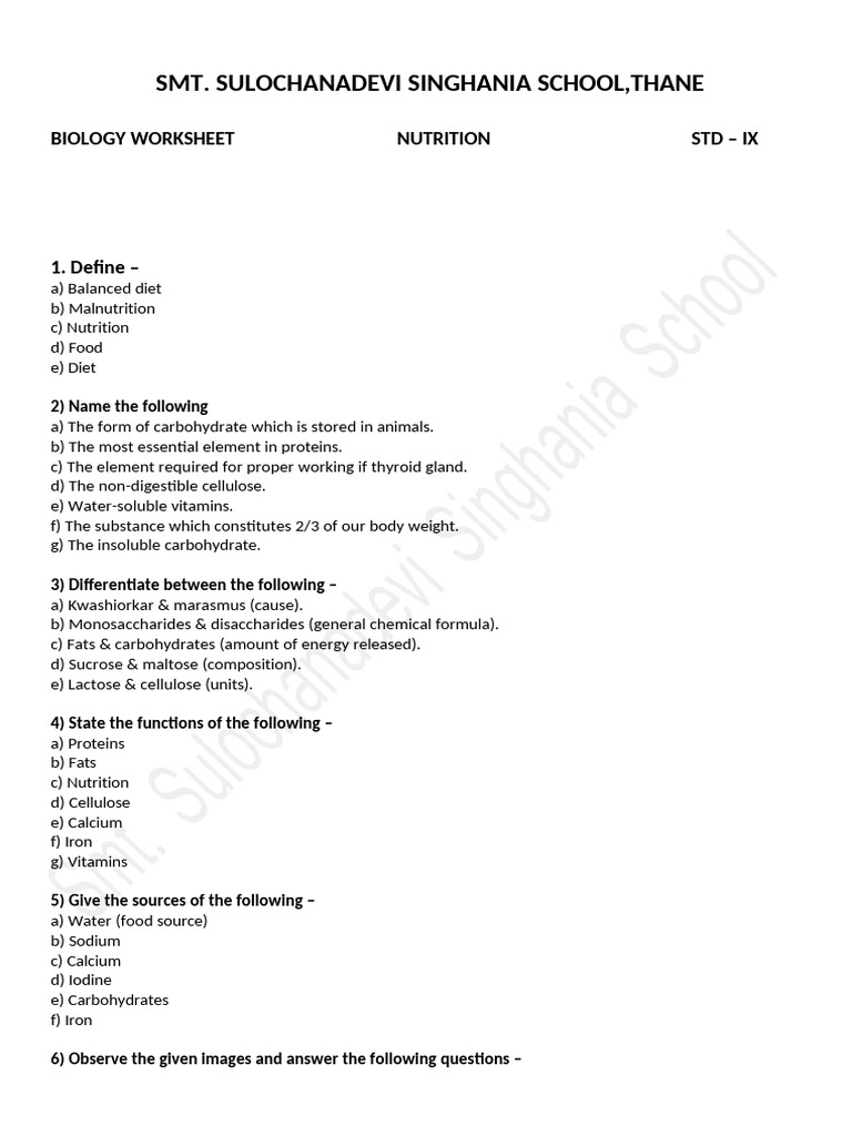 NUTRITION worksheet-1 | PDF