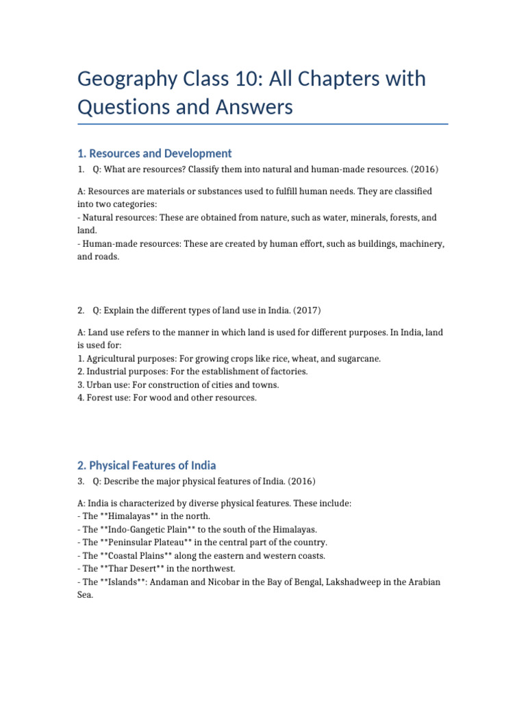 Geography Class 10: Q&A Overview | PDF | Agriculture | Forests