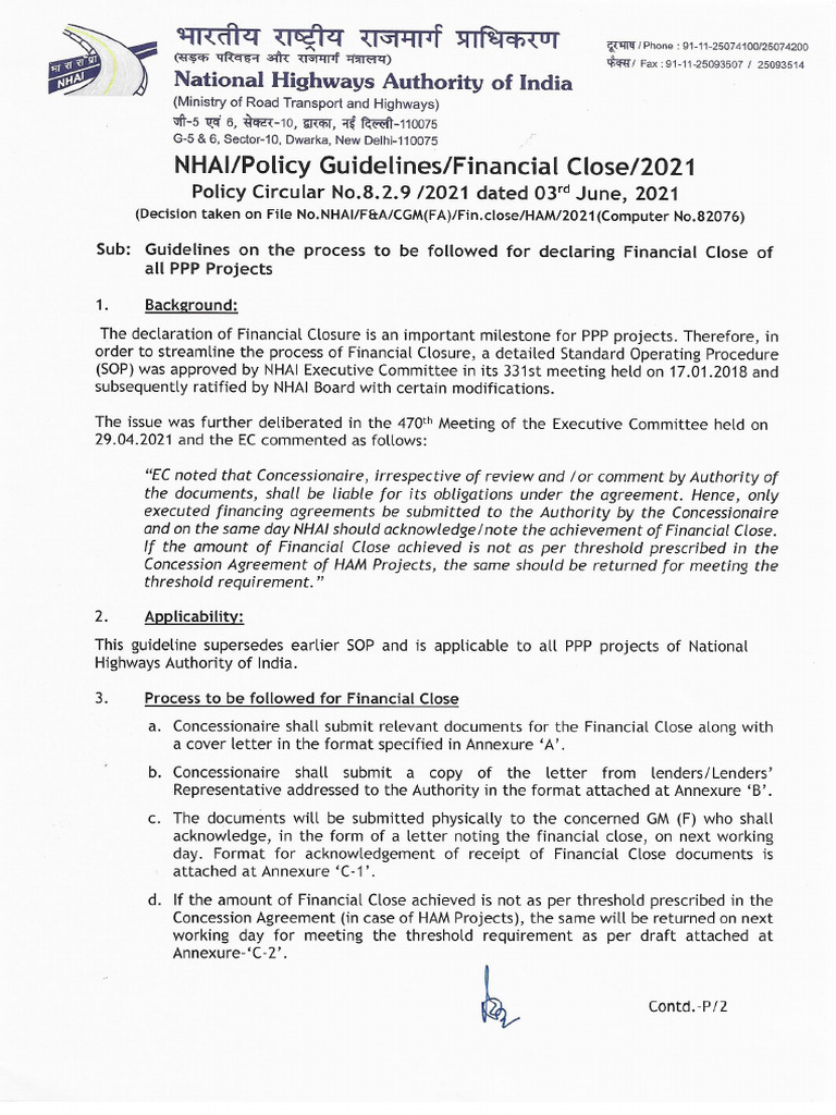 NHAI - FC - Guidelines - Jan 2022 | PDF