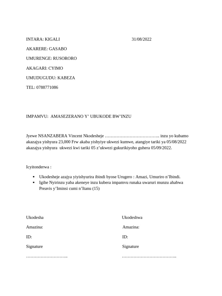 Ubukode BW' INZU FORMAT | PDF