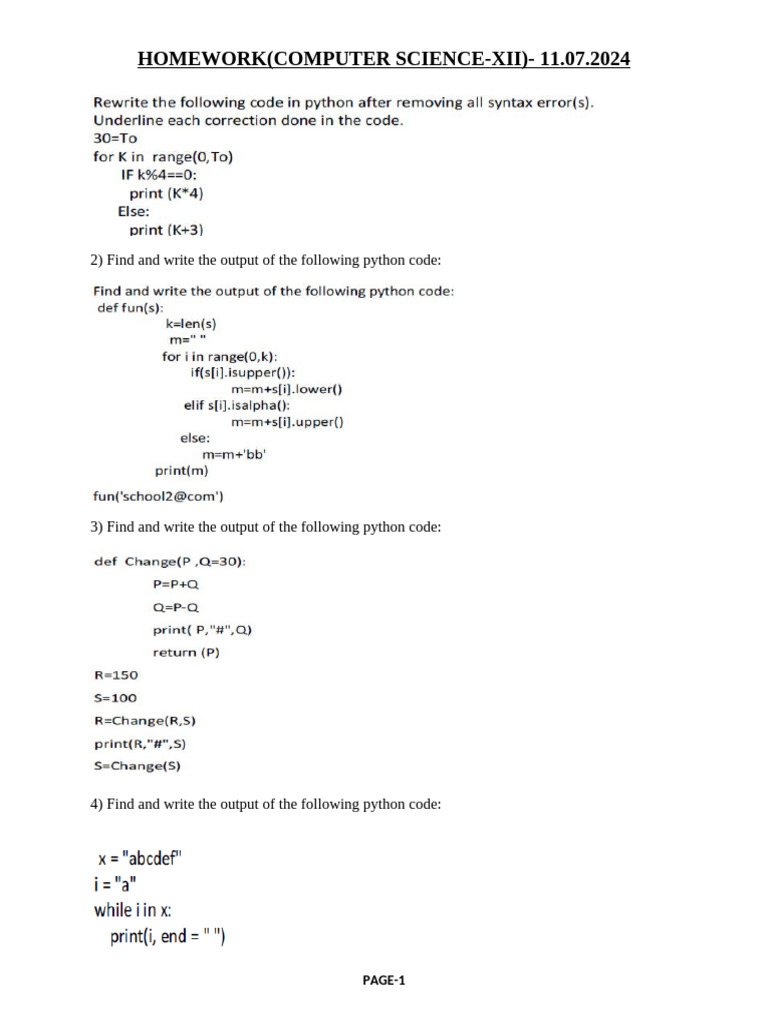 Xii Comp Science Worksheet 1 (2024 25) 11.07.2024 | PDF | Parameter (Computer Programming ...