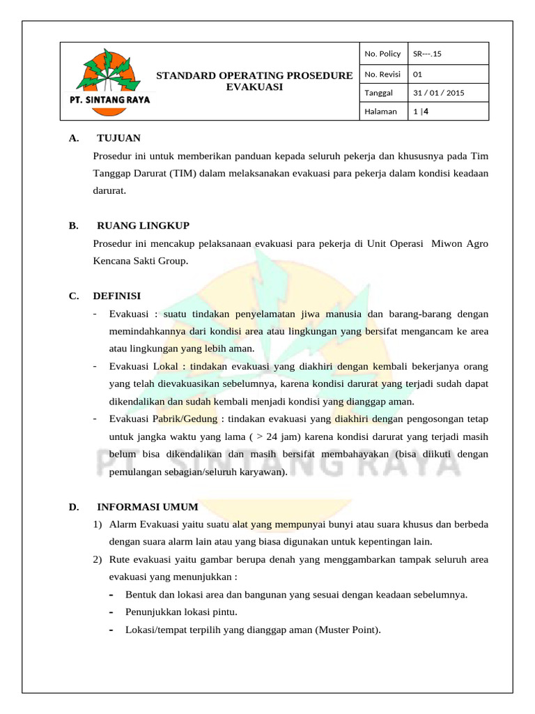 Sop Pt. SR - Prosedur Evakuasi | PDF