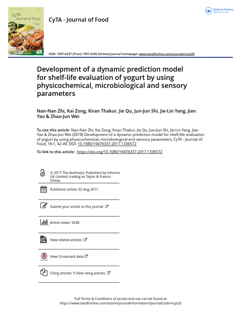 Development of a dynamic prediction model for shelf-life evaluation of yogurt by using ...