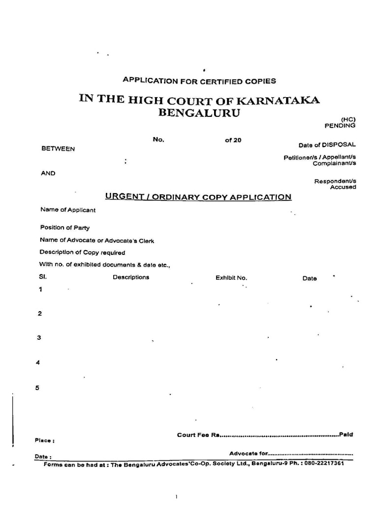 Certified Copy For Karnataka High Court | PDF