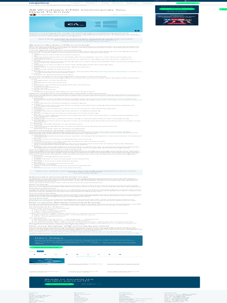 38 Useful CMD Commands You Need To Know - Command Prompt Commands List - NinjaOne | PDF ...