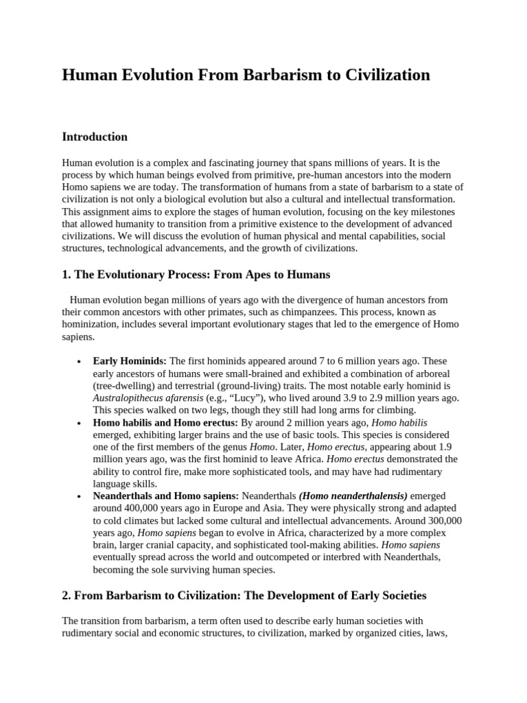 Human Evolution From Barbarism to Civilization | PDF | Human Evolution | Homo