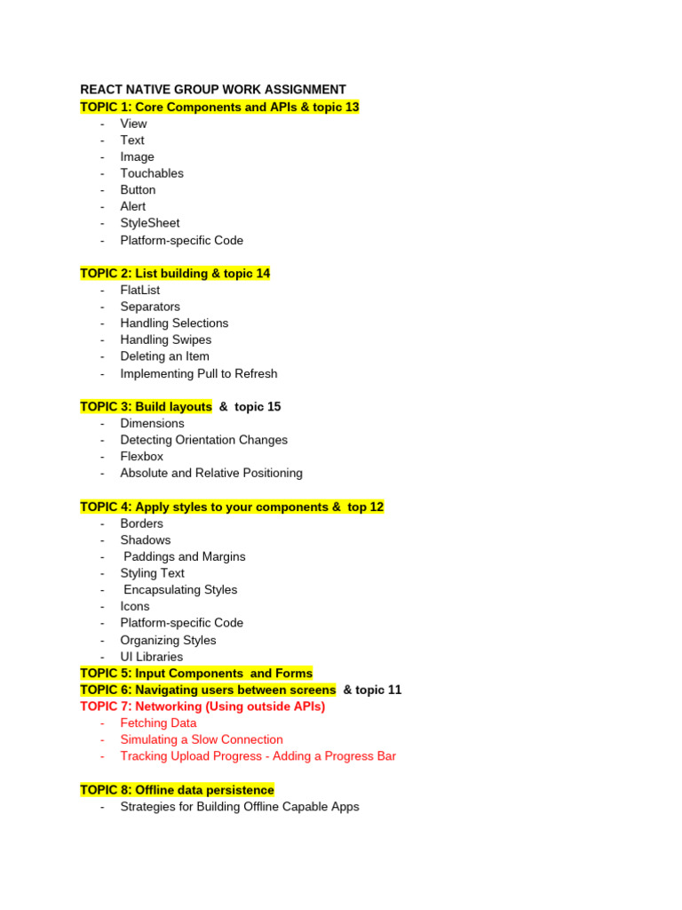 React Native Group Work Assignment | PDF