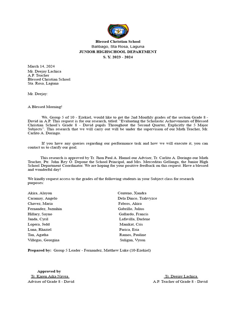 A.P. Subject Teacher Letter | PDF