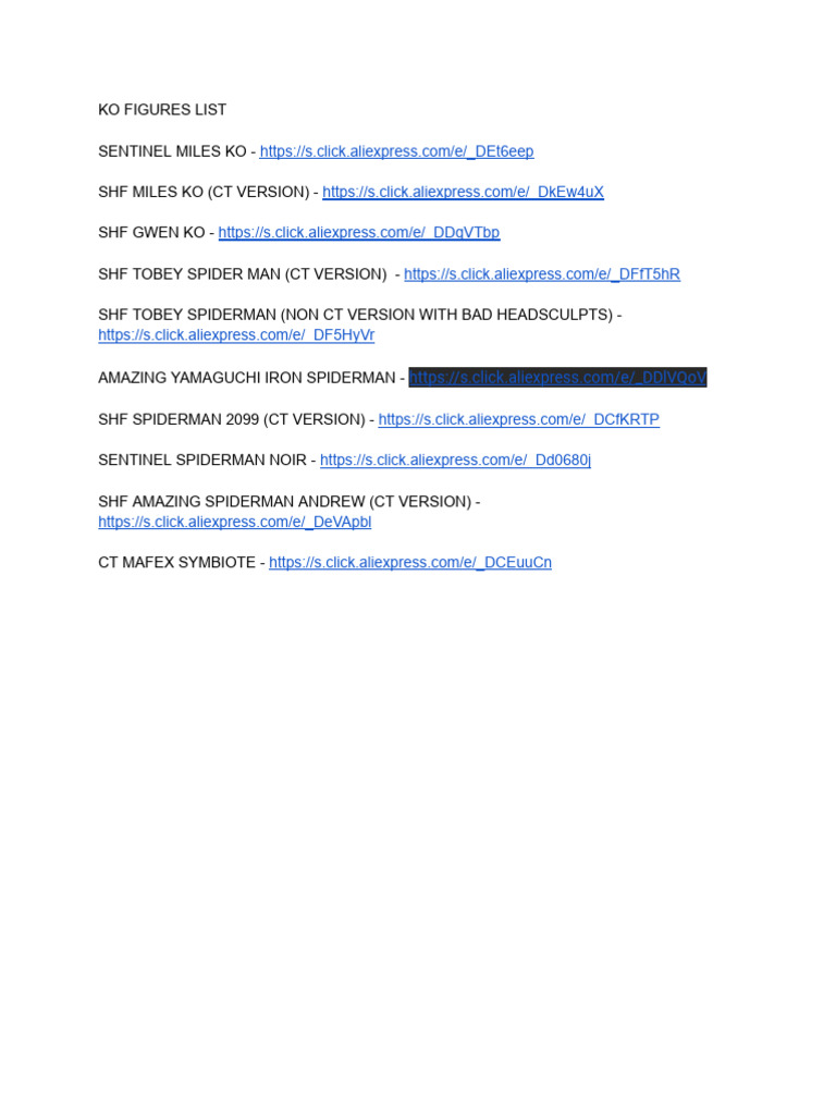 Ko Figures List | PDF