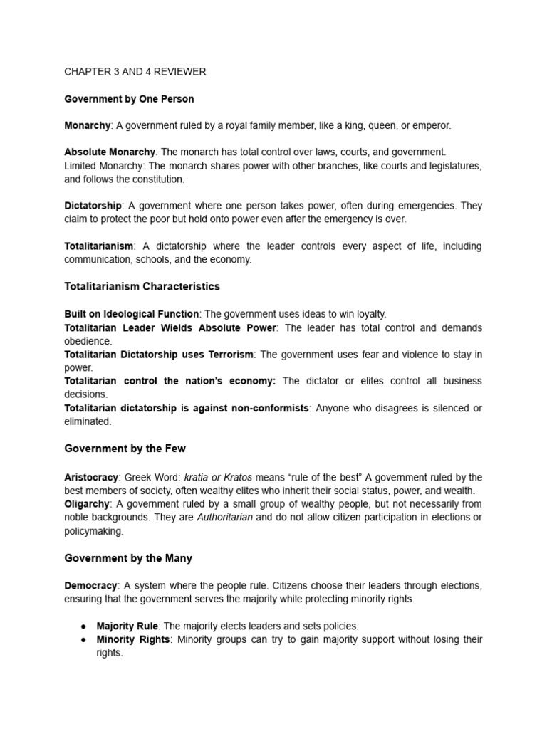 Chapter 3 and 4 Reviewer | PDF | Constitution | Dictatorship
