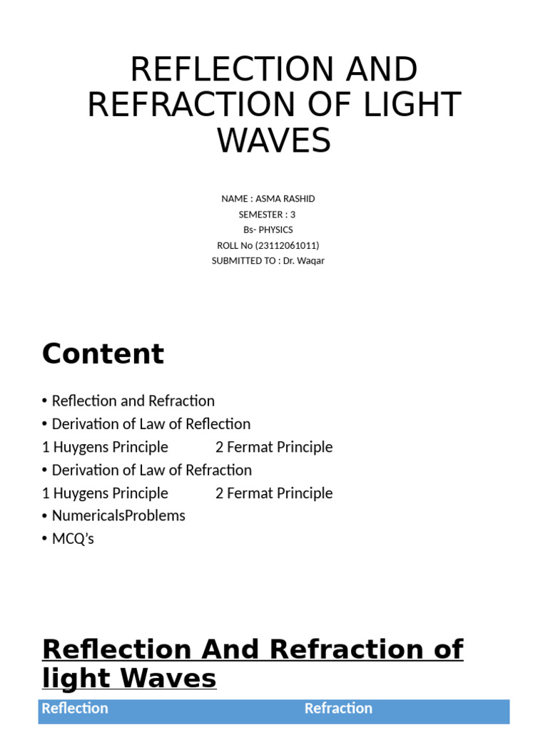 Reflection and Refraction of Light Waves | PDF | Physical Phenomena | Radiation