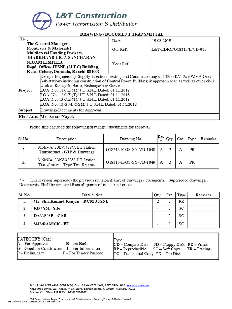 E015_19.08.19_315kVA LT Transformer - GTP, GA & TTR - Copy - Copy | PDF | Electric Power ...