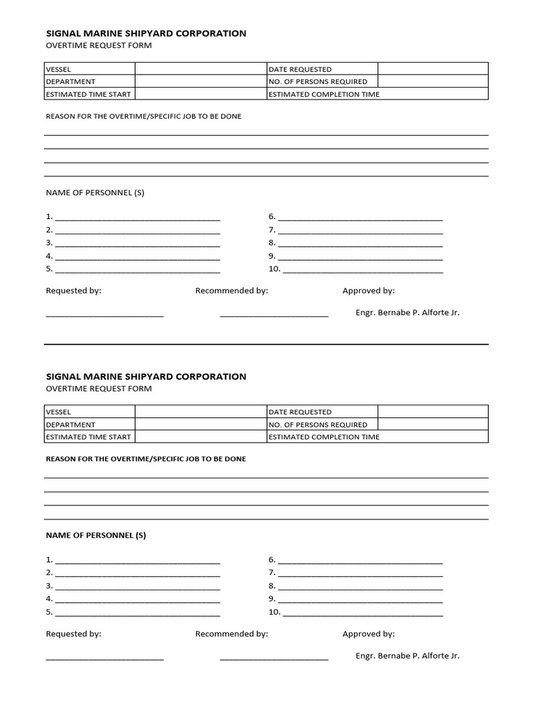 Overtime Request Form | PDF