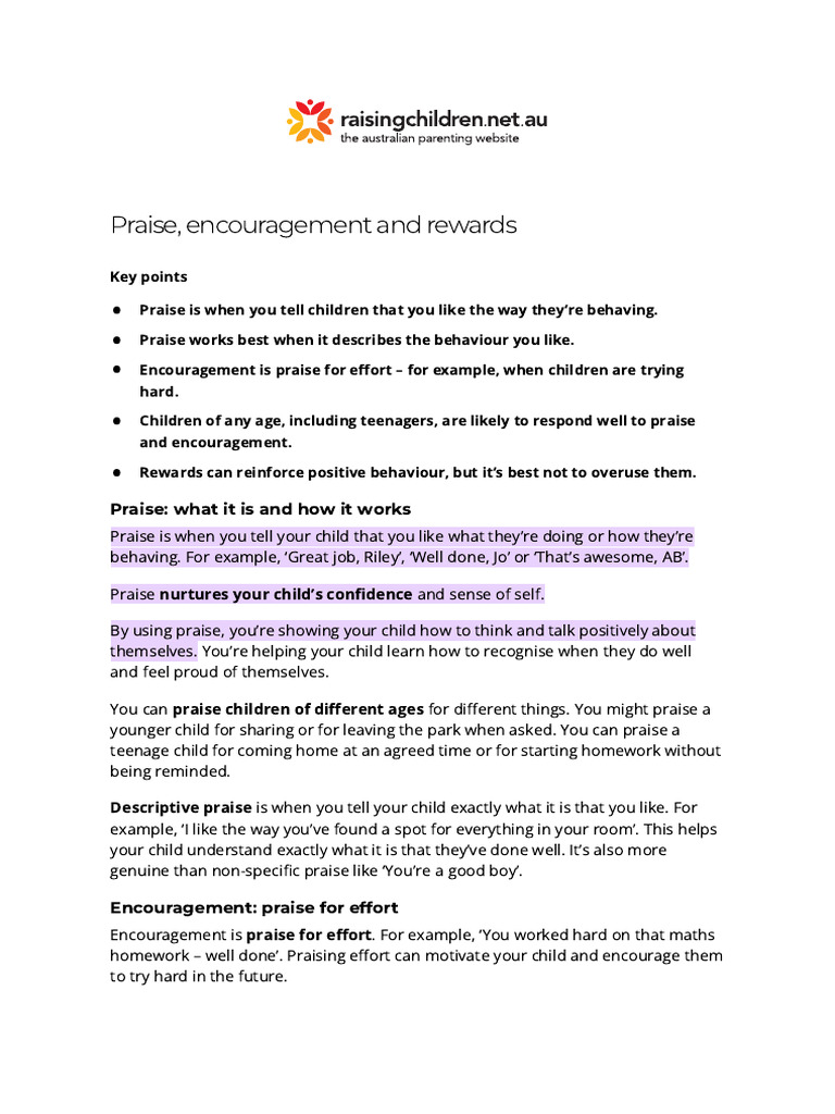 P - Praise & Encouragement For Child Behaviour - Raising Children ...
