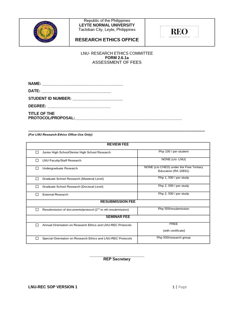 Research Ethics Fee Assessment Form | PDF | Educational Stages
