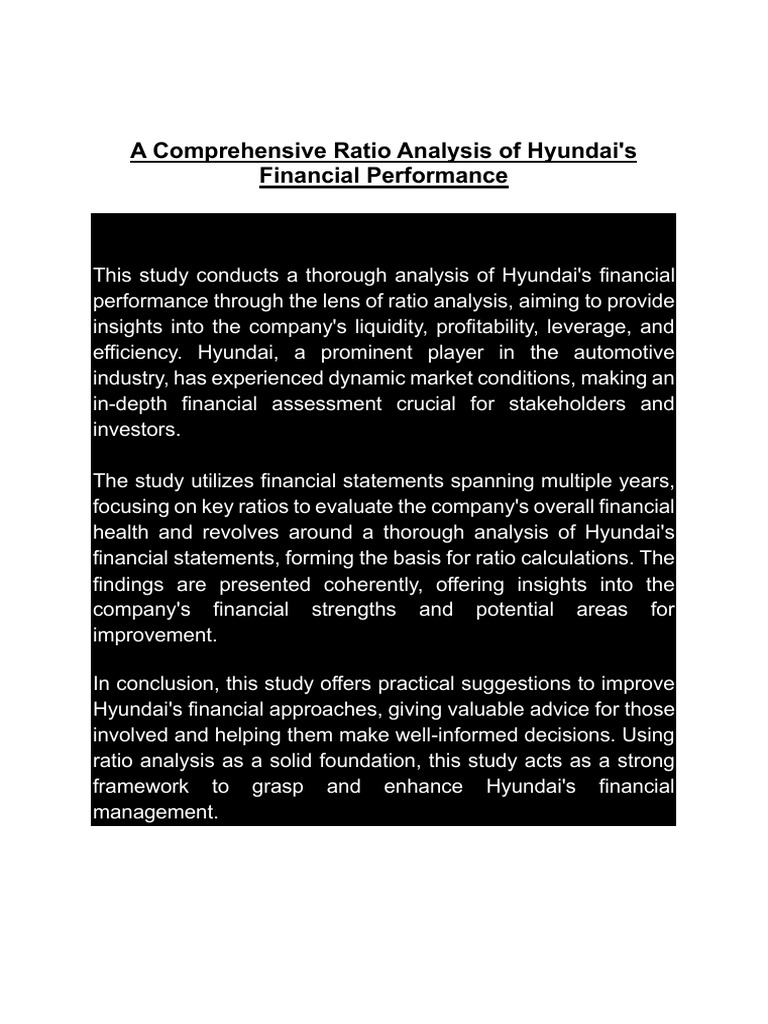 A Comprehensive Ratio Analysis of Hyundai | PDF