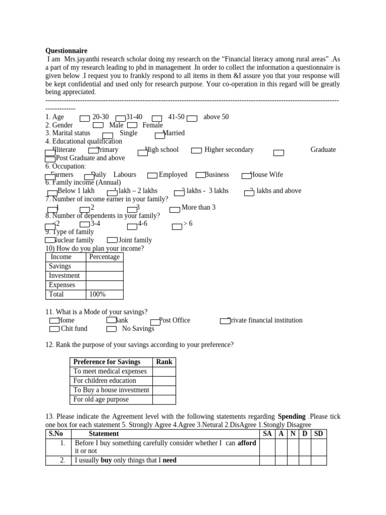 Questionnaire New 5.5.14 Jayanthi PHD | PDF | Debt | Banks