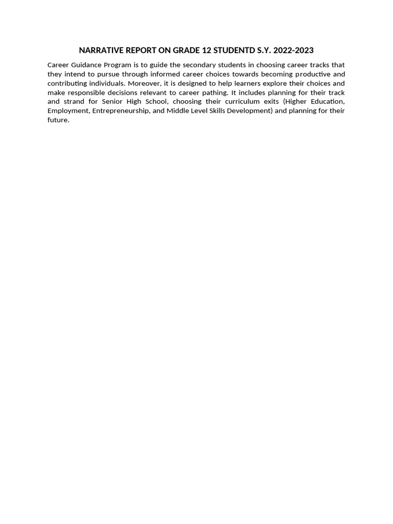 Narrative Report On Career Guidance | PDF | Learning