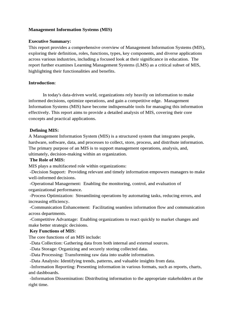Management Information Systems (MIS) | PDF | Information | Management Information System
