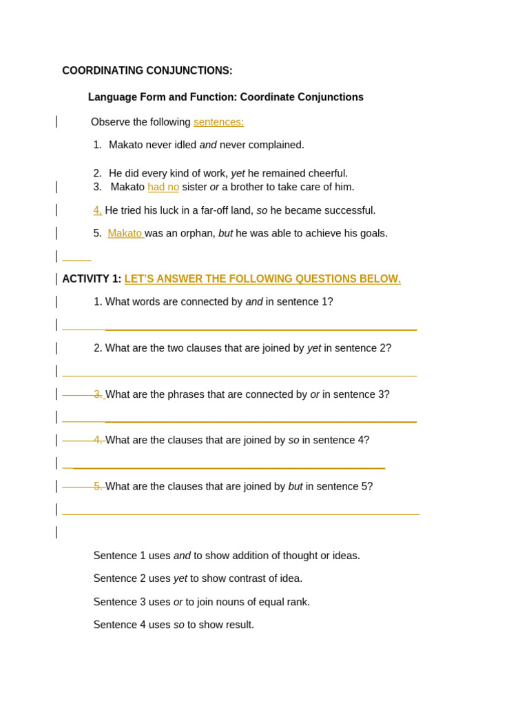 Coordinating Conjunctions | PDF | Sentence (Linguistics) | Clause