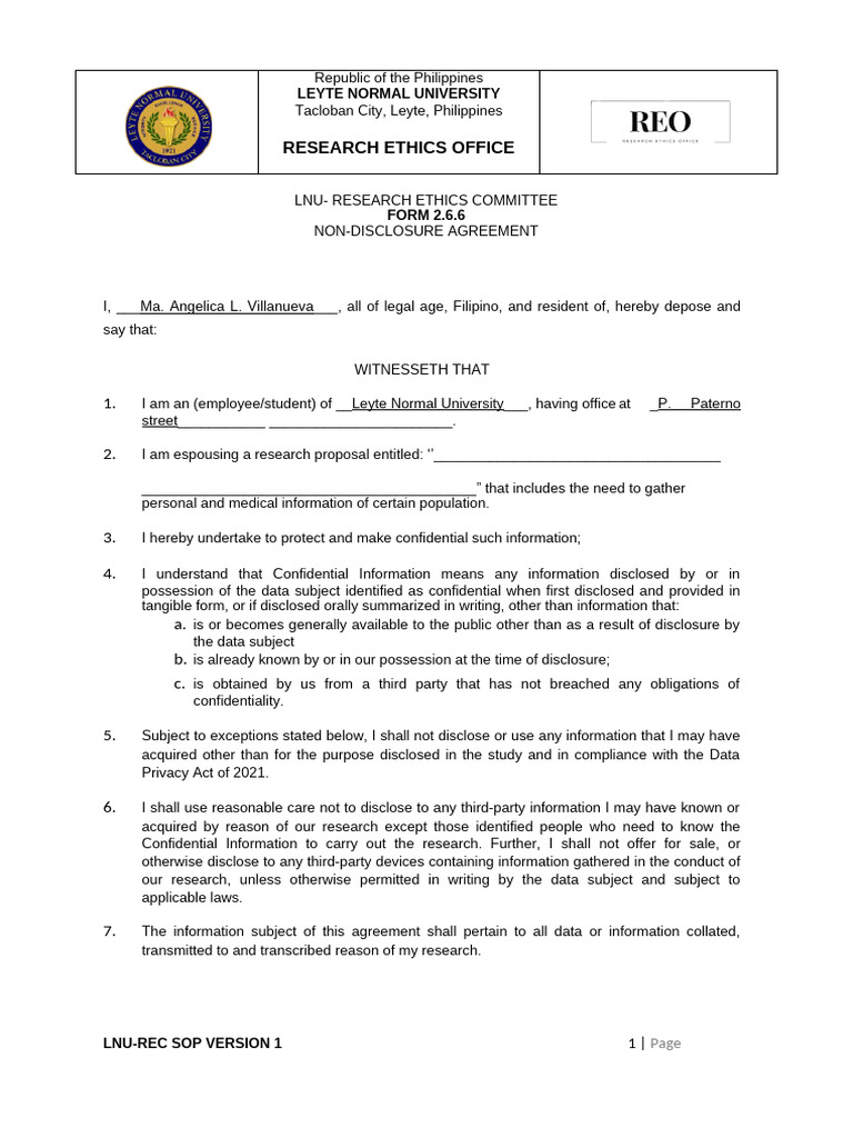 Leyte Normal University Non-Disclosure Agreement | PDF | Legal Remedy ...