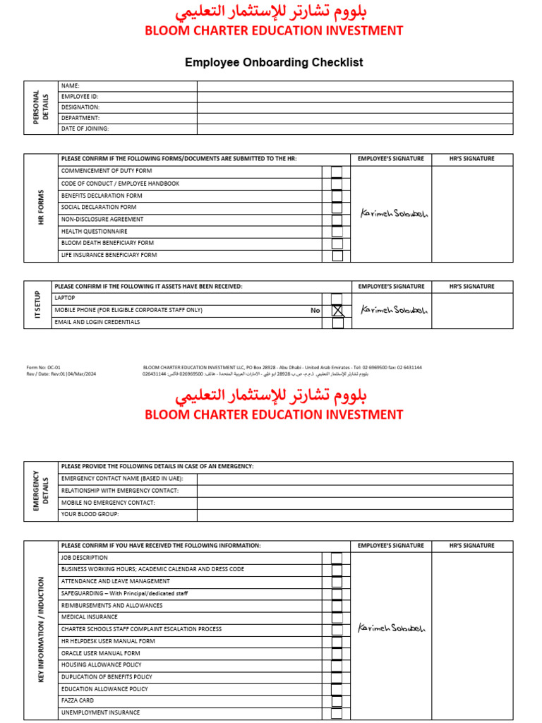 Employee Onboarding Checklist | PDF | United Arab Emirates | Business
