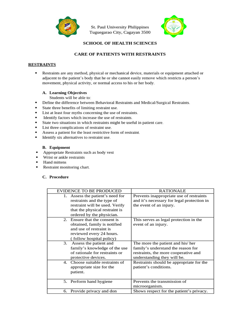 Restraints Students Copy | PDF | Patient | Medicine