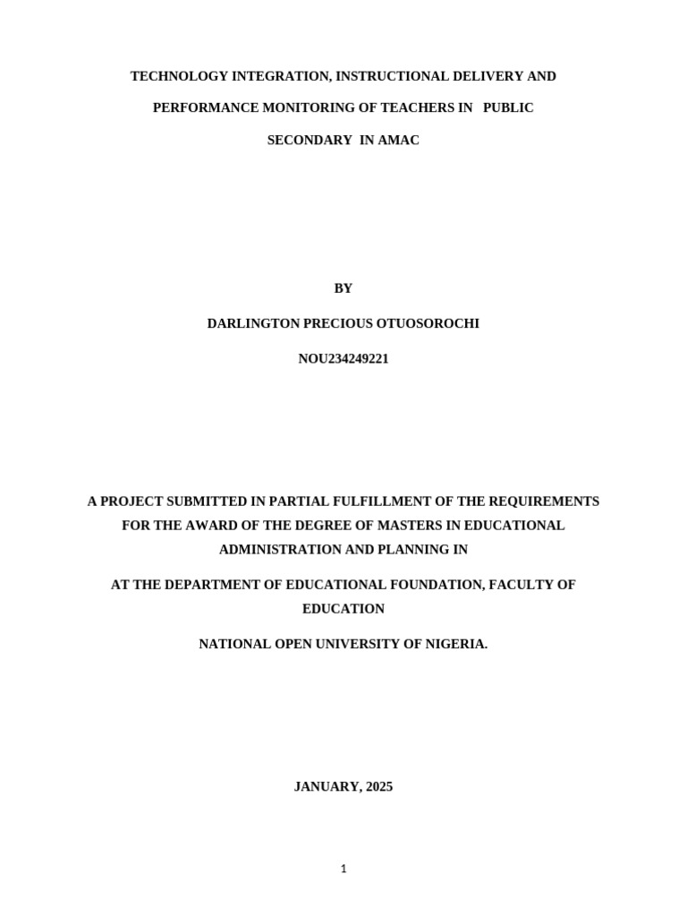 DARLINGTON PRECIOUS PROJECT WORK (1) | PDF | Teachers | Educational Technology