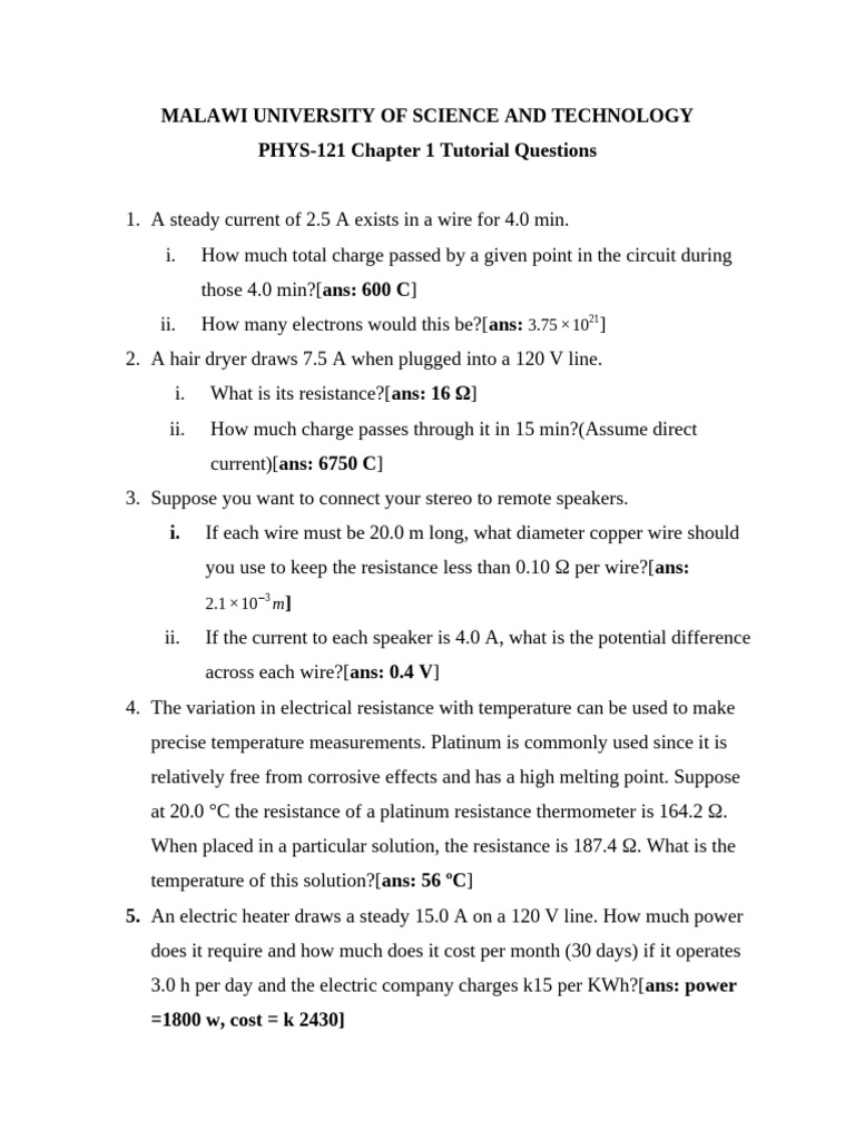 PHYS 122 Tutorial 1 | PDF | Electrical Equipment | Electronic Engineering