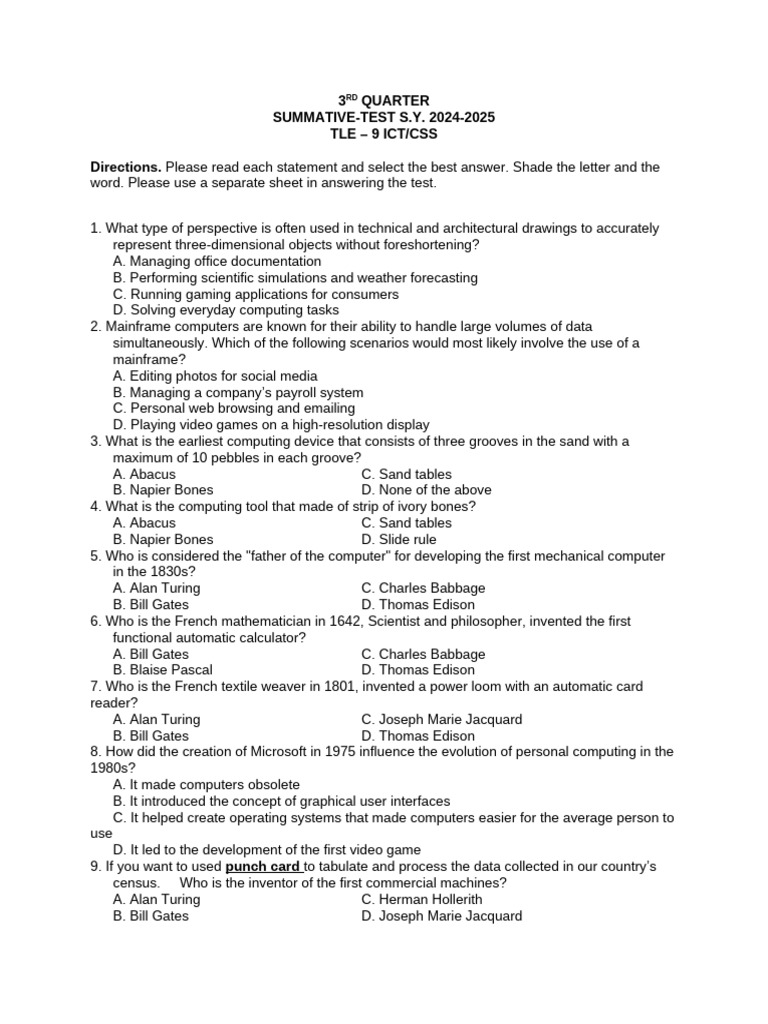 3RD Quarter Summative Test | PDF | Personal Computers | Input/Output
