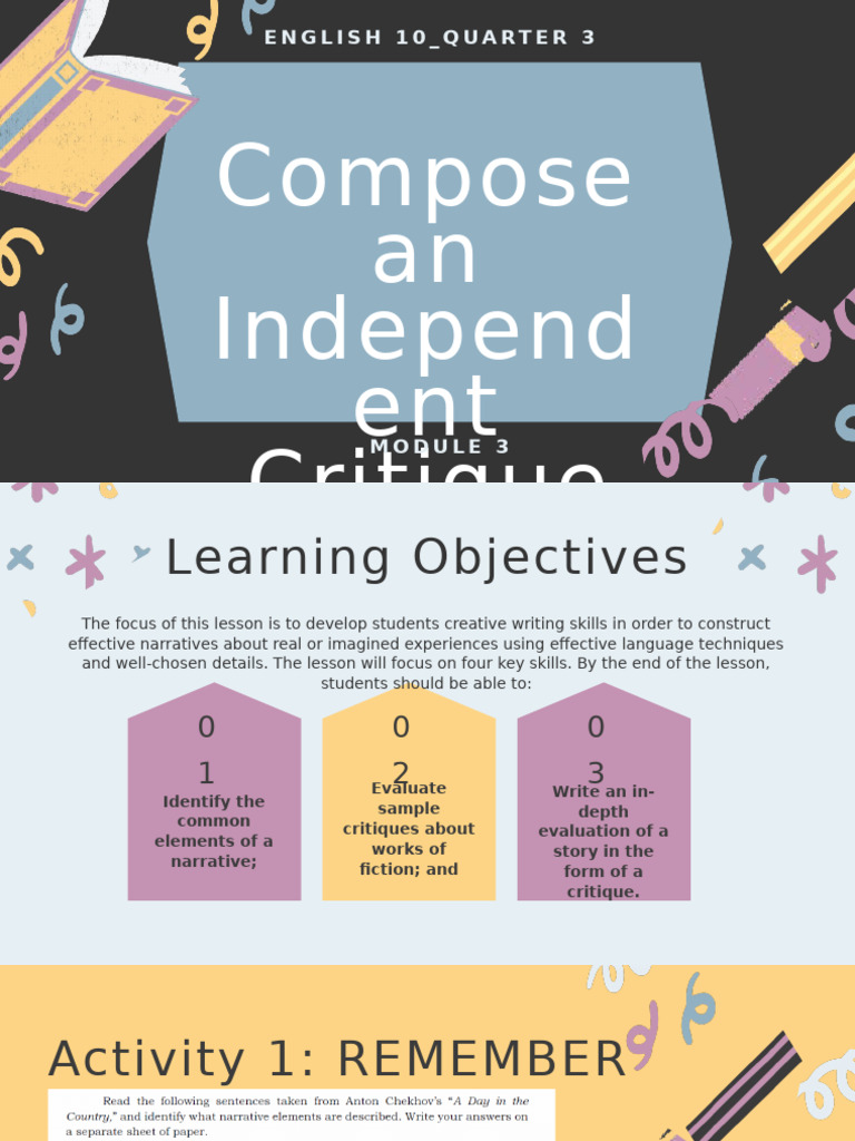 ENGLISH 10 - Q3-Module 3 Compose An Independent Critique | PDF | Narrative | Essays