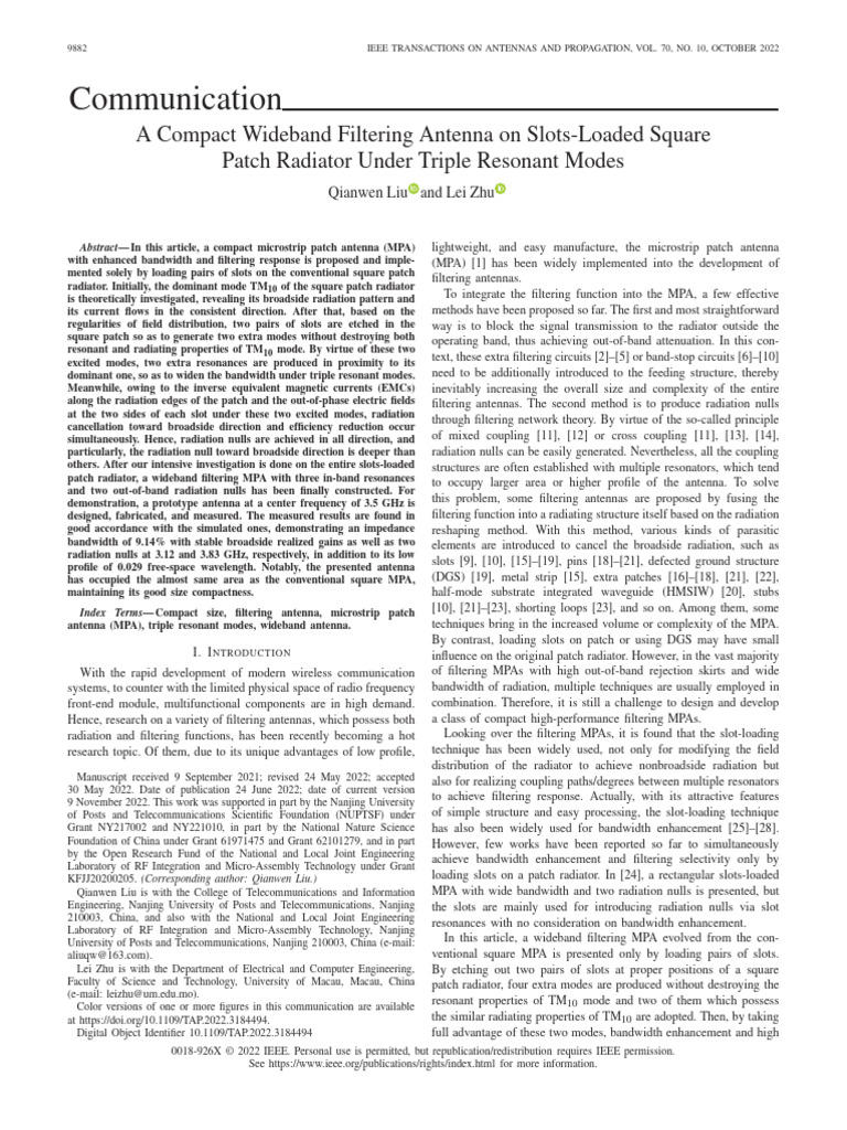 Compact Wideband Filtering Antenna Design | PDF | Antenna (Radio ...