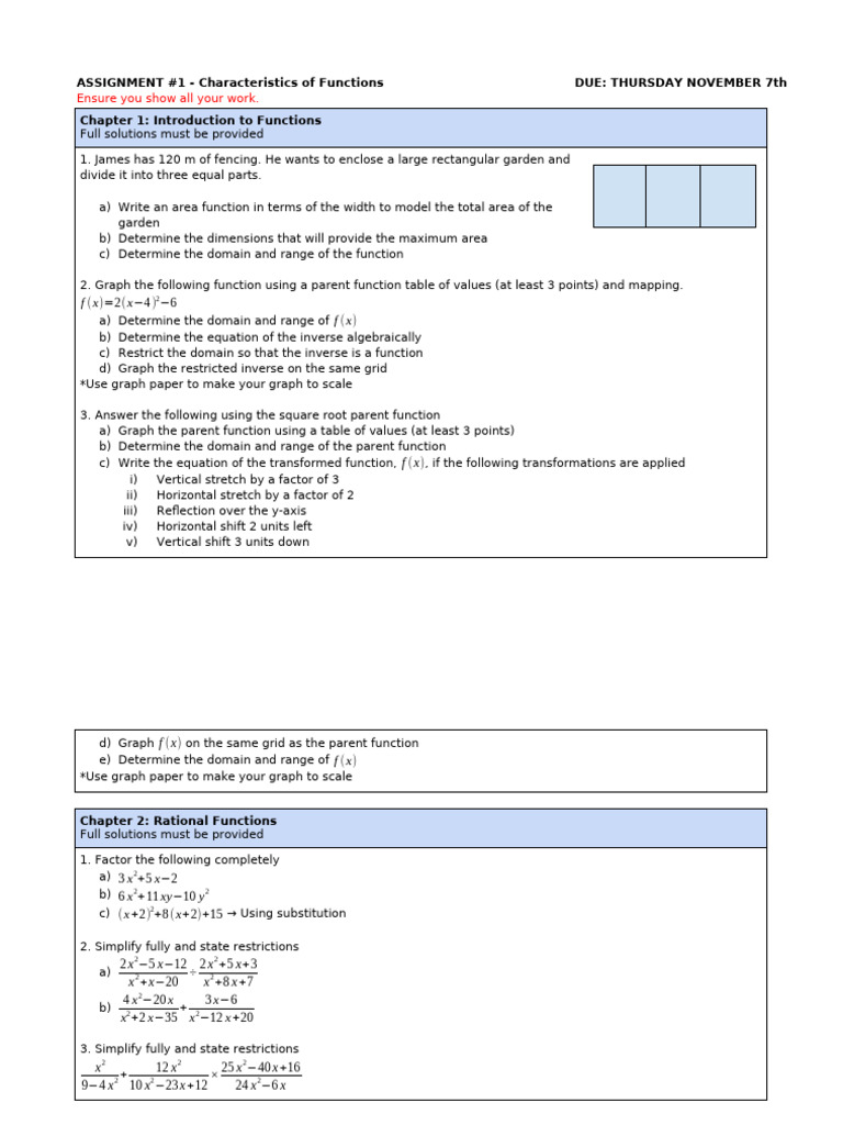 Characteristics of Functions Assignment | PDF | Function (Mathematics ...