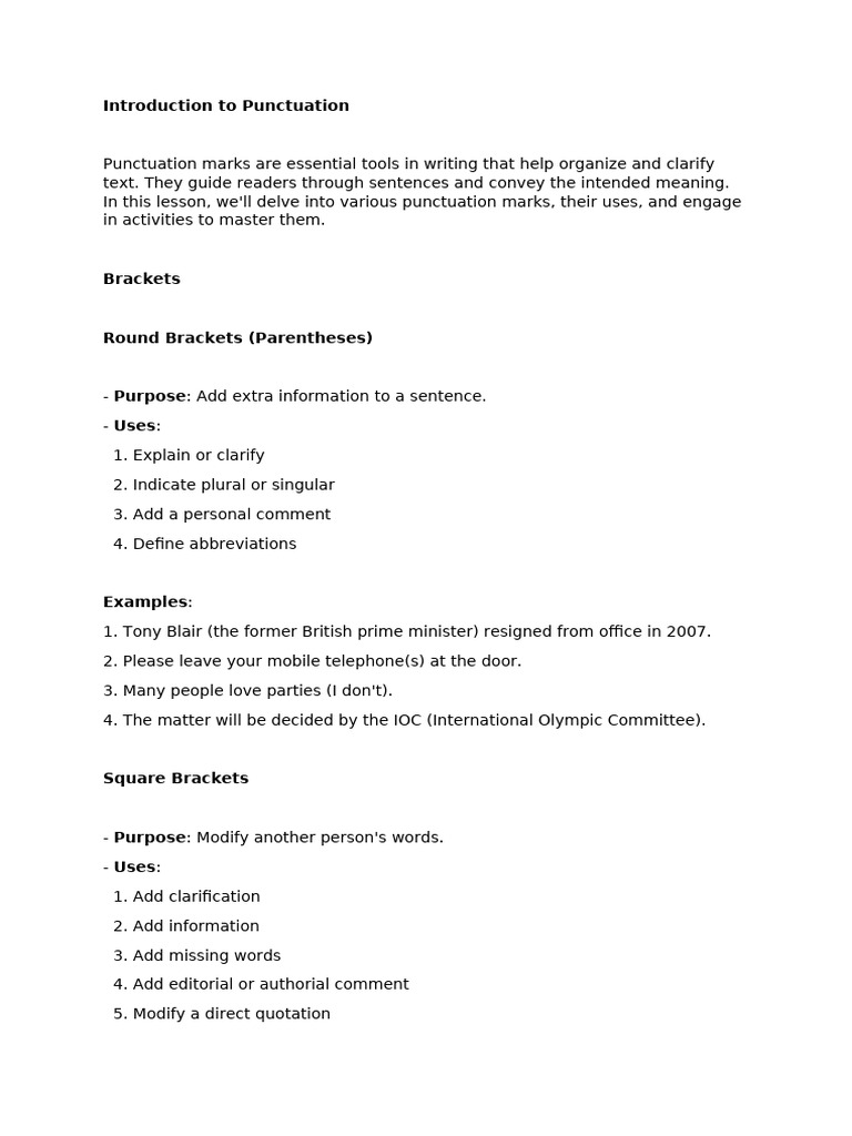 PUNCTUATION - Brackets, Dashes | PDF