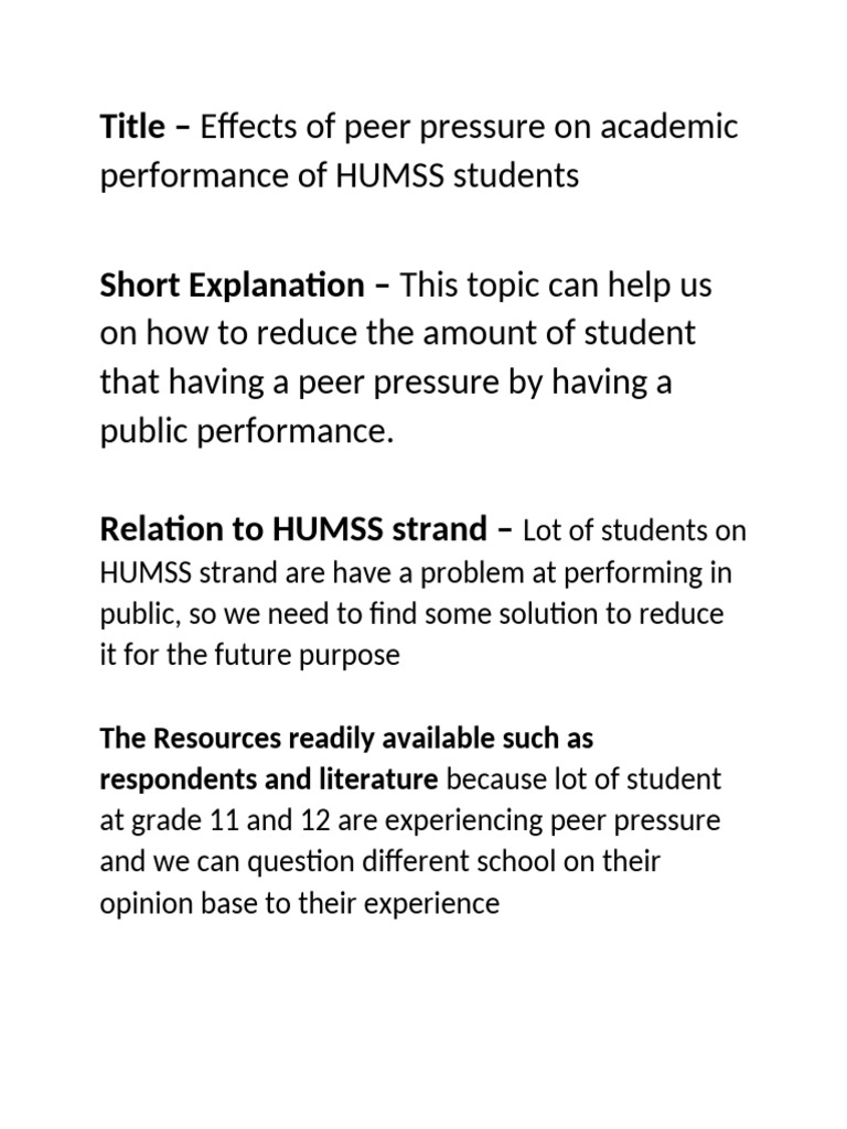 Peer Pressure in HUMSS Students | PDF
