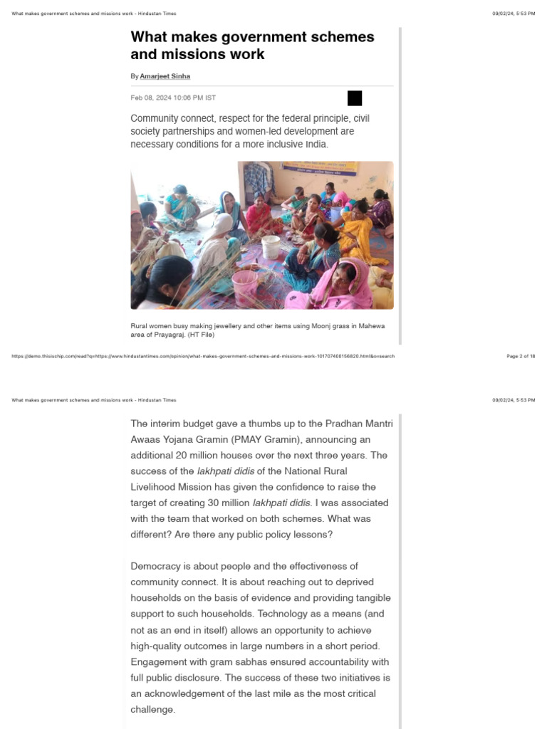 What Makes Government Schemes and Missions Work Hindustan Times | PDF | Economies