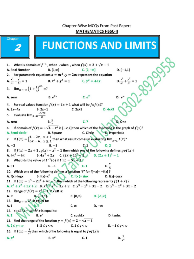 Chapterwise KPK MCQs Math 12th-1 | PDF