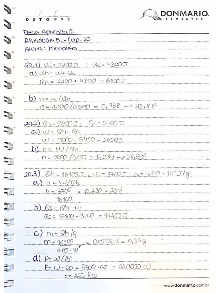 Física - Ativ. 5 (cap.20) | PDF