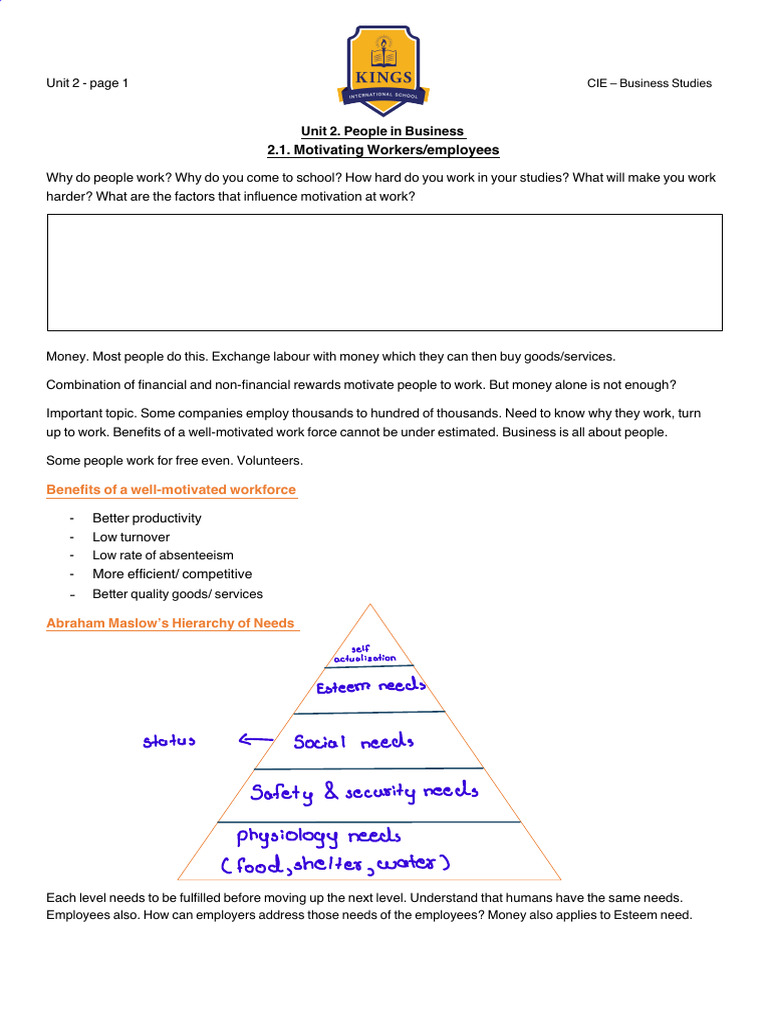 Unit 2 - People in Business Notes | PDF