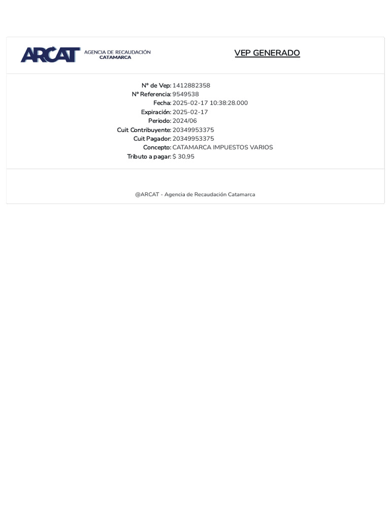 ARCA - Comprobante VEP 1412882358 | PDF