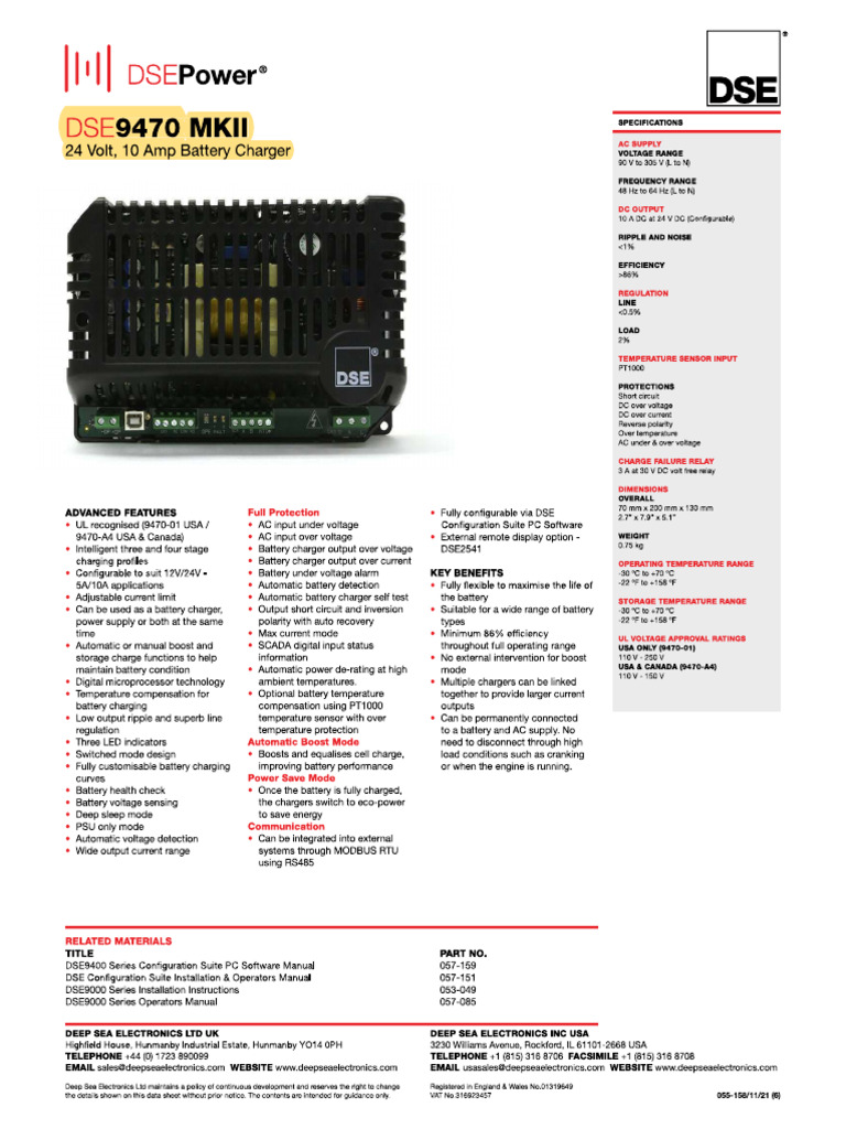 Battery Charger - DSE9470 MKII TDS | PDF