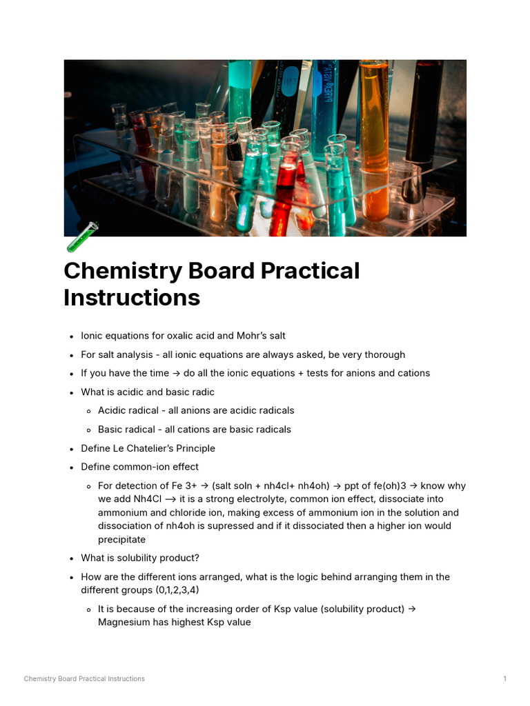 Chemistry Practical Exam Guidelines | PDF | Salt (Chemistry) | Dissociation (Chemistry)