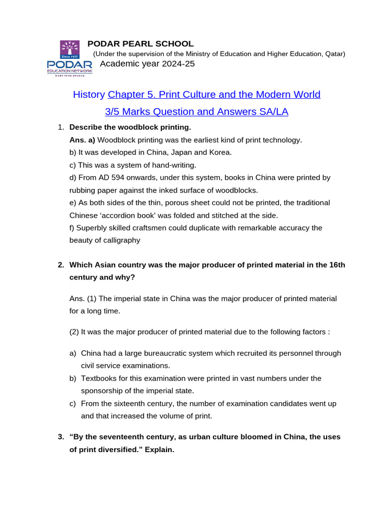 History Ch.5 Print Culture Notes - SA-LA | PDF | Printing Press ...