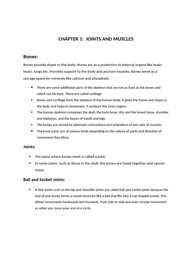 CH 1 Joints and Muscles Notes | PDF | Arm | Skeleton