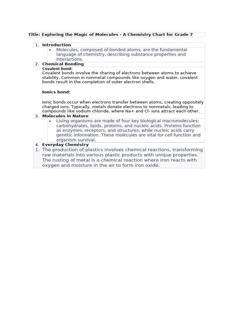 Grade 7 Chemistry Molecule Chart | PDF