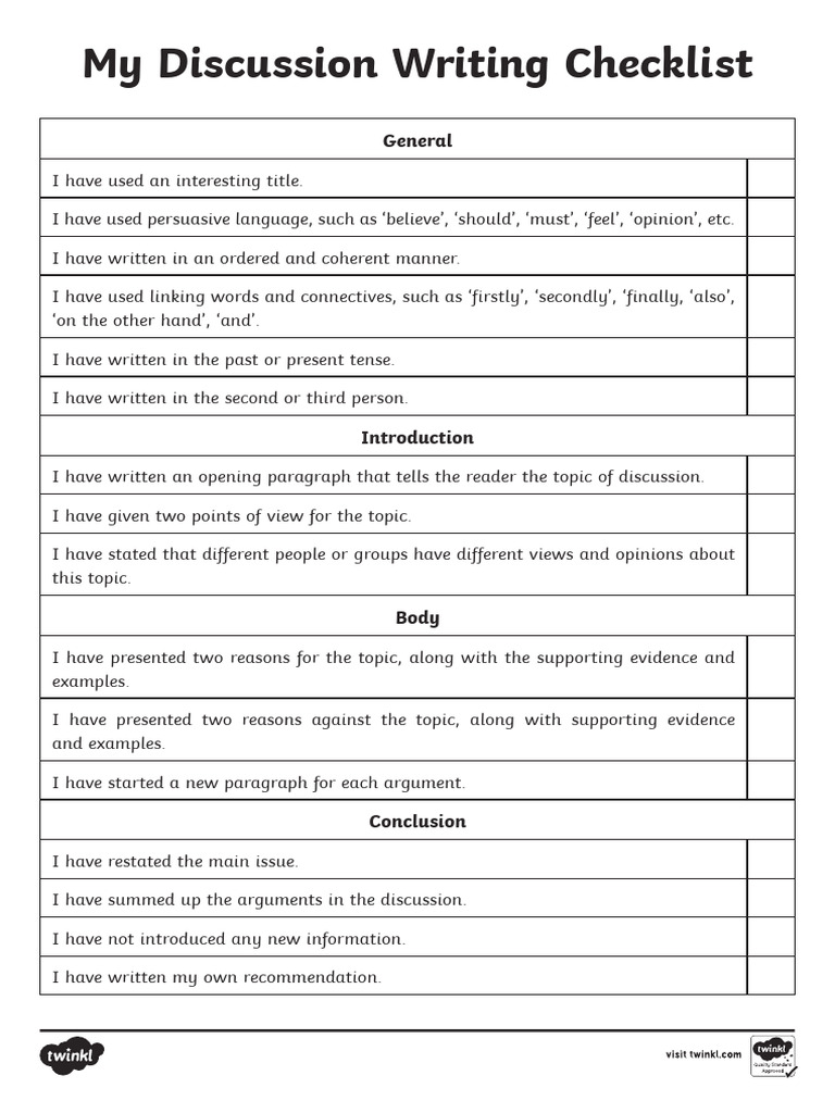 Au t2 e 902 Discussion Writing Student Checklist | PDF