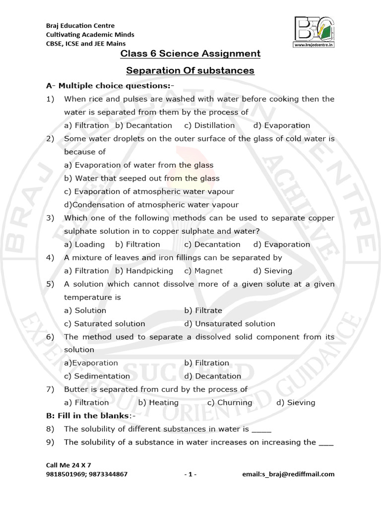 Seperation of SubstANCES | PDF | Solubility | Mixture