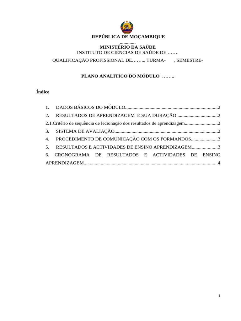 Plano Analítico Modelo Misau | PDF